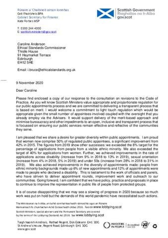 Scottish Government Code Consultation Response - Covering letter ...